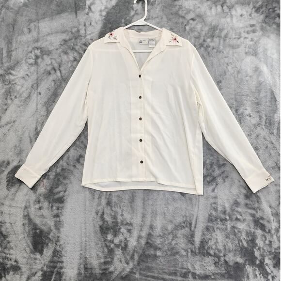 Koret | Tops | Vintage Koret Top Womens Ivory 3d Floral Beaded Long ...